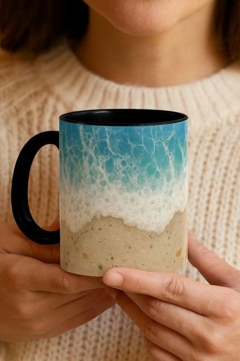 Ocean Wave Coffee Mug, Beach Ceramic Cup With Seafoam Sand Design, 11oz ...