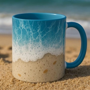 Ocean Wave Coffee Mug, Beach Ceramic Cup With Seafoam Sand Design, 11oz ...