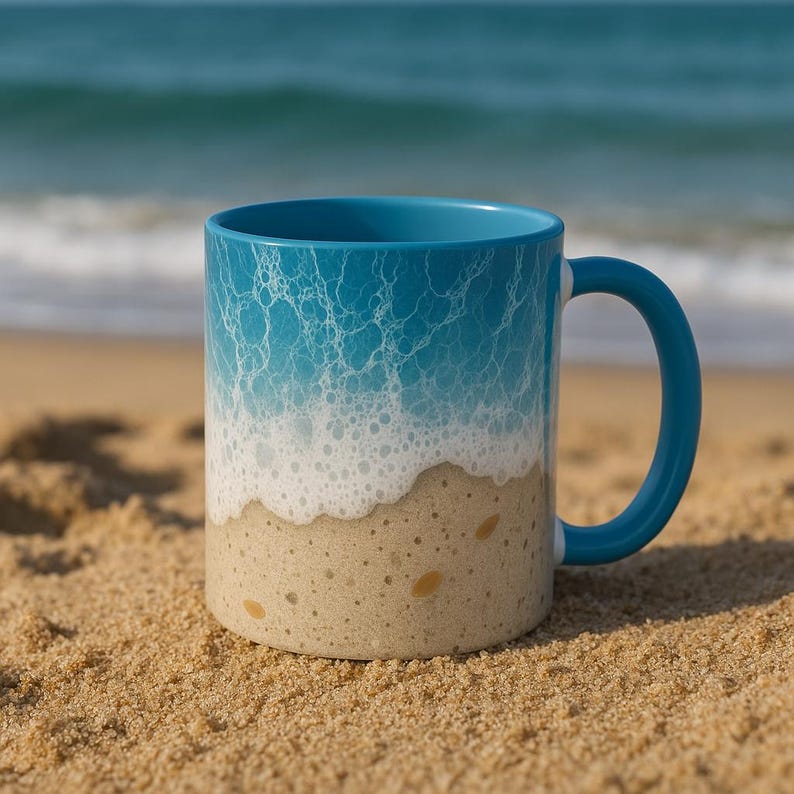 Ocean Wave Coffee Mug, Beach Ceramic Cup With Seafoam Sand Design, 11oz ...