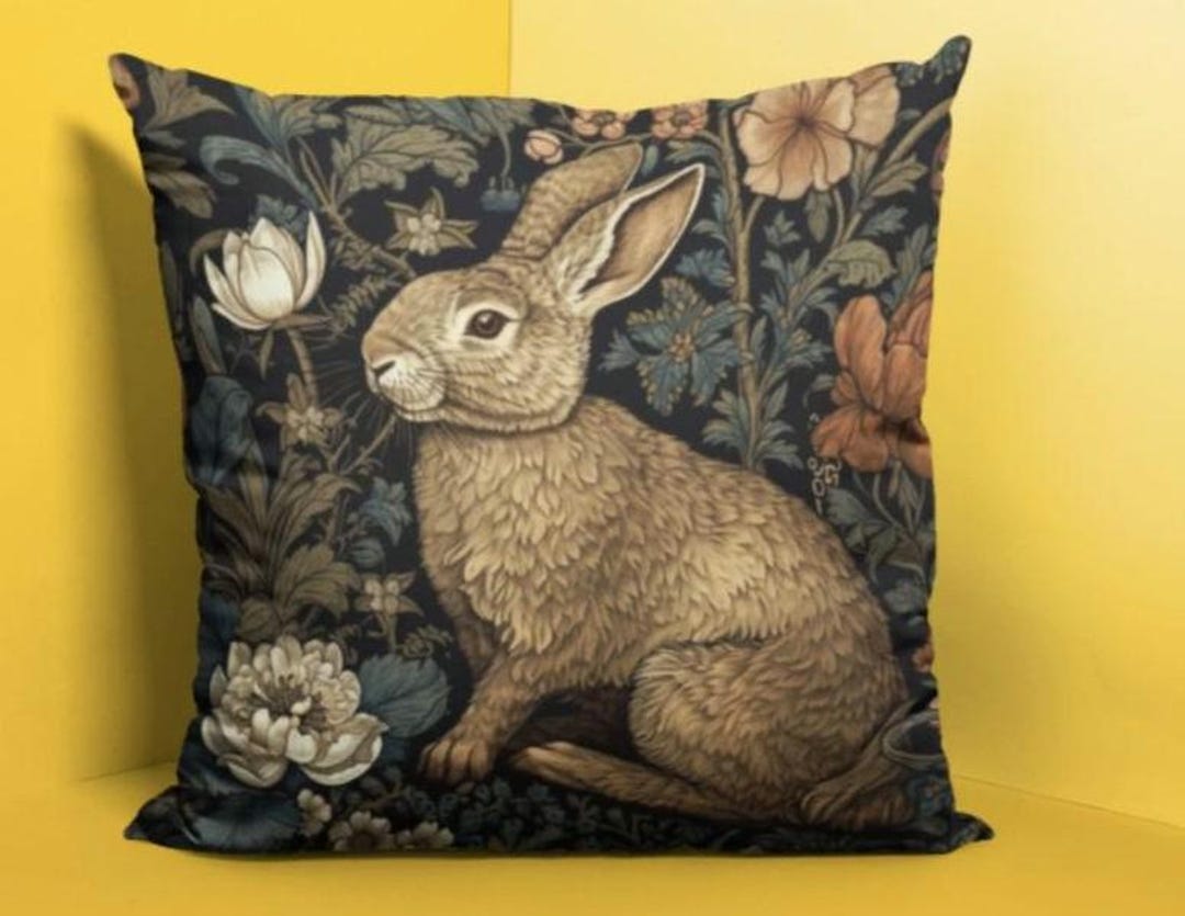 William Morris Inspired Rabbit Pillow, Accent Pillow, Rabbit Throw ...
