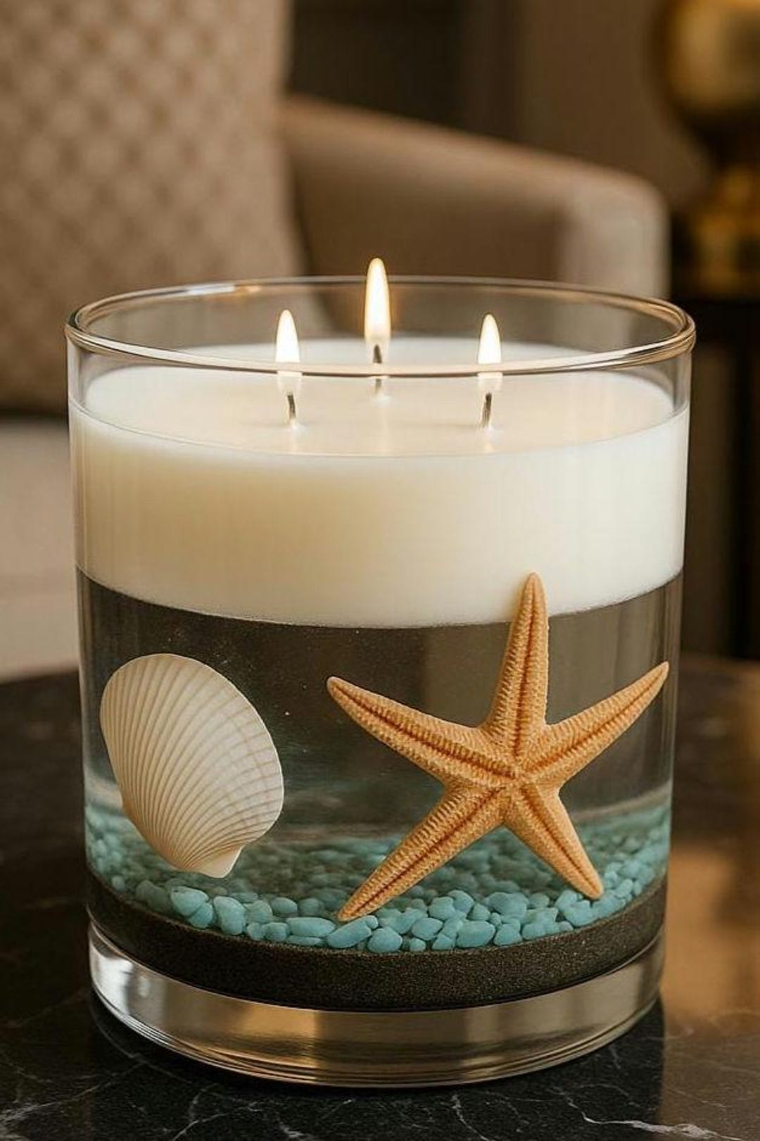 Seaside Candle With Sand & Seashells, Tropical Fruit Floral Candle ...