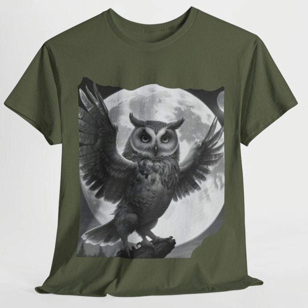 Elegant Owl T-shirt, Owl in Flight Against Full Moon, Mystical Nature ...