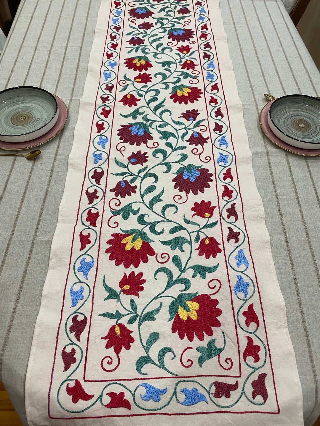 Uzbek Suzani Table Runner - Uzbekistan Narrow Tablecloth, 49 X 170 Cm ...