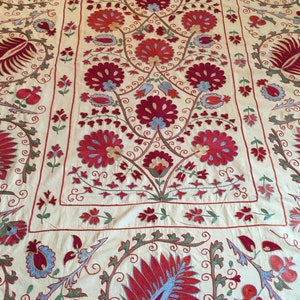 Suzani Wall Hanging & Bedspread Fabric - Uzbek Embroidered Tablecloth ...