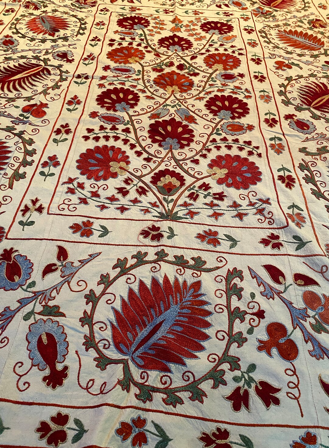 Suzani Wall Hanging & Bedspread Fabric - Uzbek Embroidered Tablecloth ...