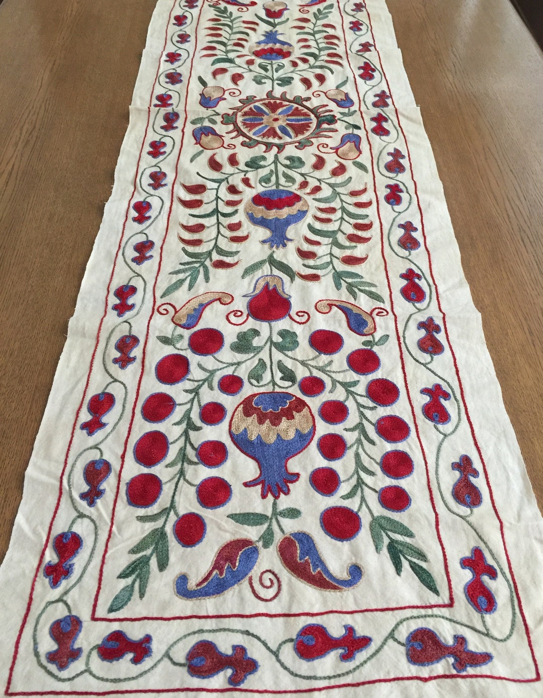 Suzani Table Runner - Uzbek Tablecloth - Uzbekistan Table Cloth, 180 X ...