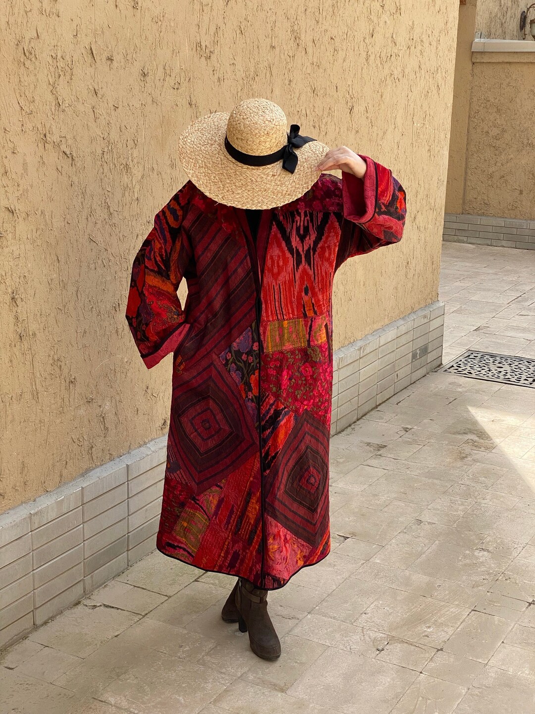 Uzbek Silk Long Chapan Ethnic Coat, One Size M L Xl Xxl Xxxl, Chest 120 ...