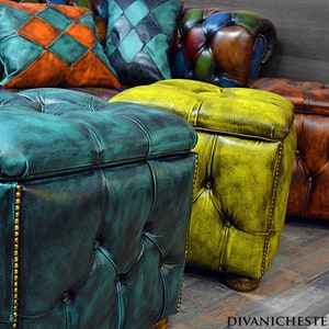 Chesterfield Leather Footstool Ottoman Open Lid Box Handmade in England ...