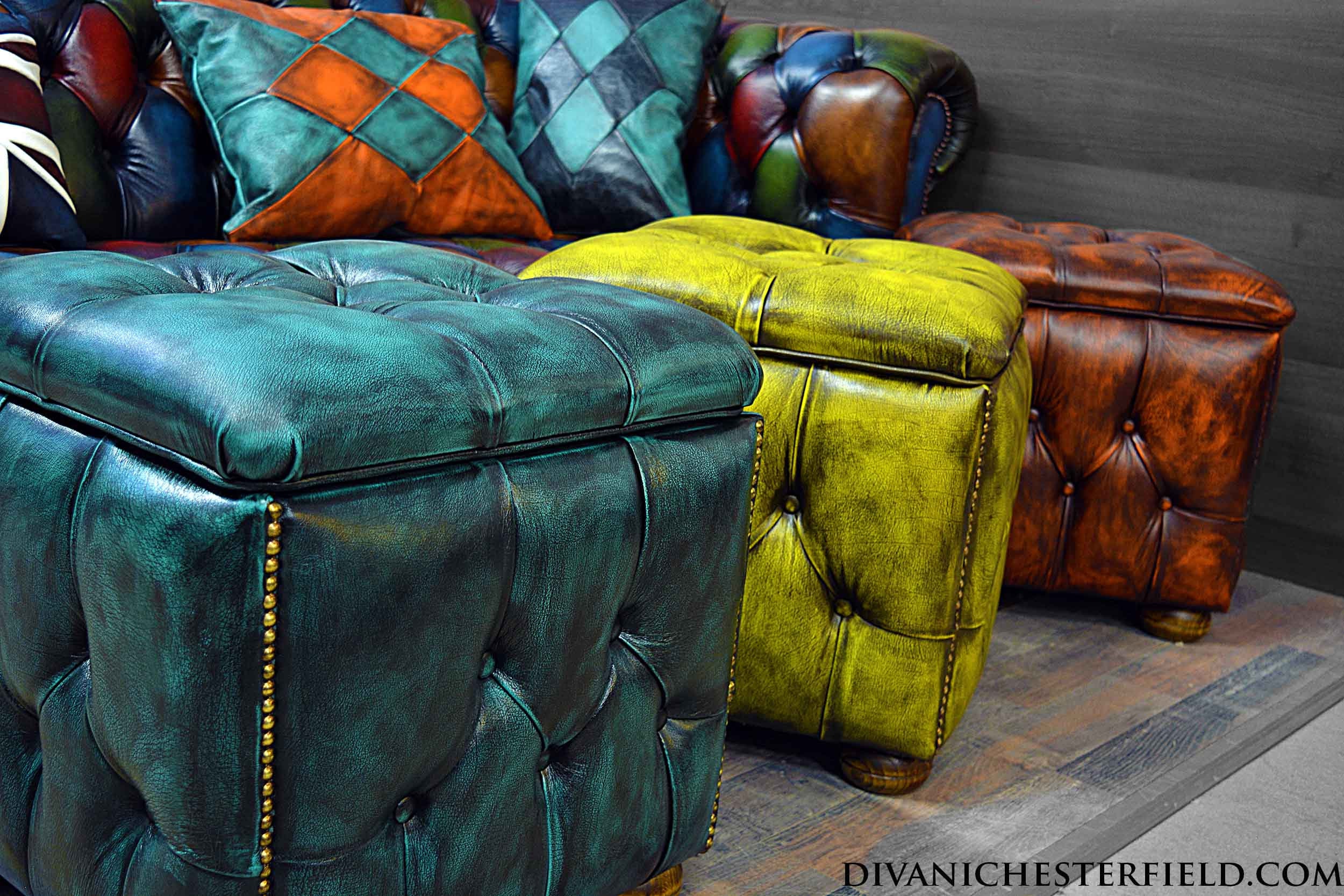 Chesterfield Leather Footstool Ottoman Open Lid Box Handmade in England ...