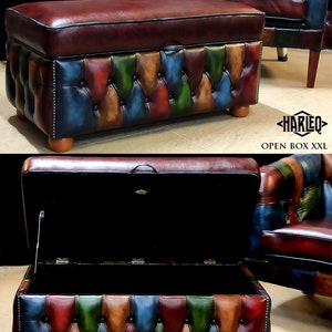 Chesterfield Leather Footstool Ottoman Open Lid Box Handmade in England ...