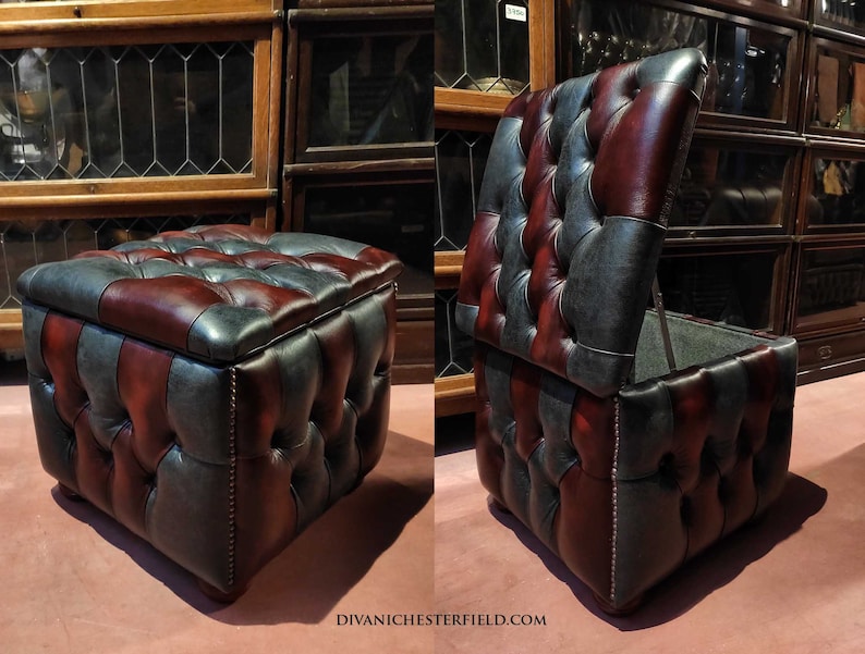 Chesterfield Leather Footstool Ottoman Open Lid Box Handmade in England ...