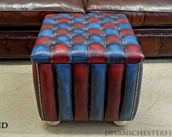 Chesterfield Leather Footstool Ottoman Open Lid Box Handmade in England ...