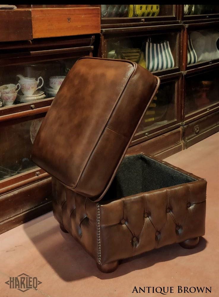 Chesterfield Leather Footstool Ottoman Open Lid Box Handmade in England ...