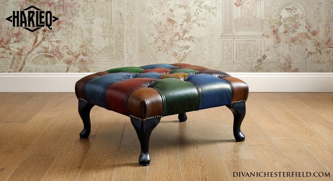 Handmade Patchwork Leather Chesterfield Footstool - Harleq Design - Etsy