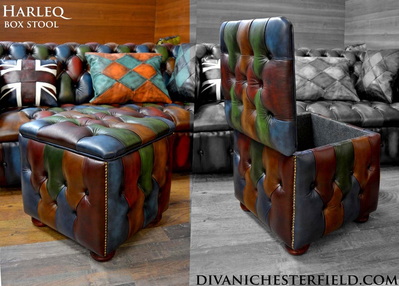 Chesterfield Leather Footstool Ottoman Open Lid Box Handmade in England ...