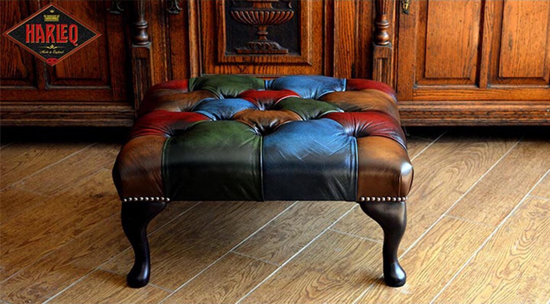 Handmade Patchwork Leather Chesterfield Footstool - Harleq Design - Etsy