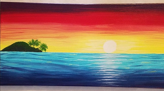 Sunset Island original hand painted seascape | Etsy