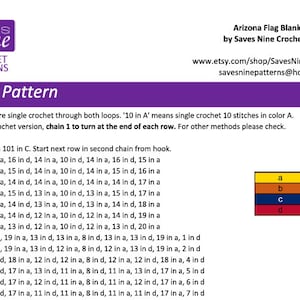 Arizona State Flag Crochet Blanket Pattern, Row by Row, Grid, Single ...