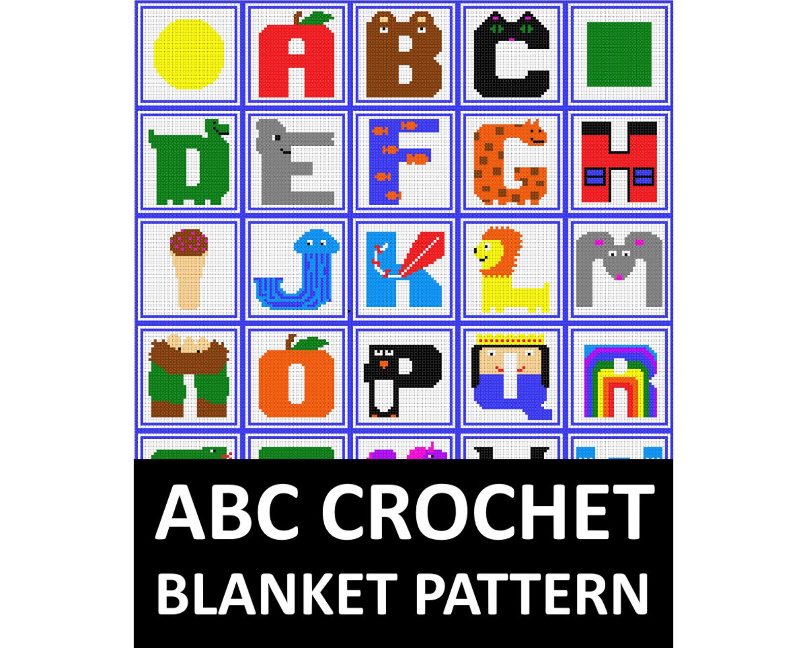 ABC Crochet Blanket Pattern Blanket Play Mat Row by Row - Etsy