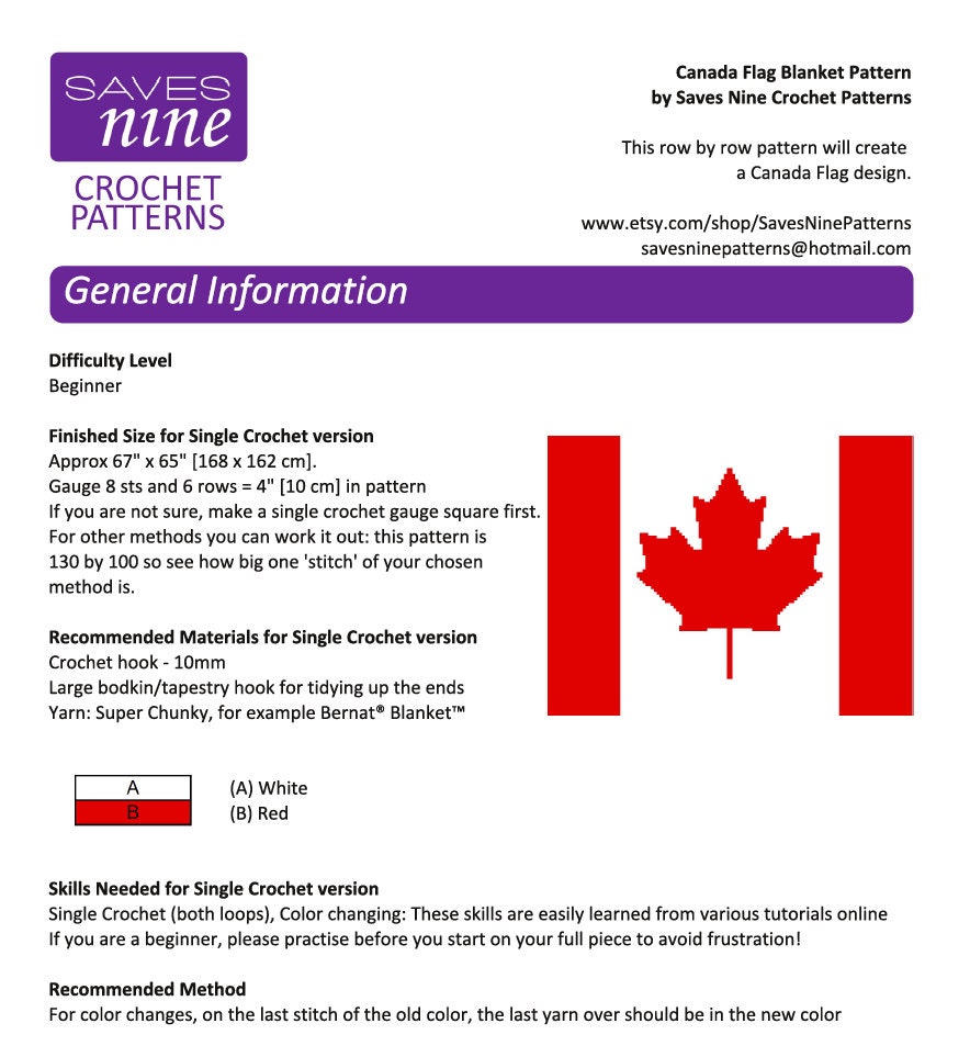 Canada Flag Crochet Blanket Pattern Row by Row C2C Grid - Etsy