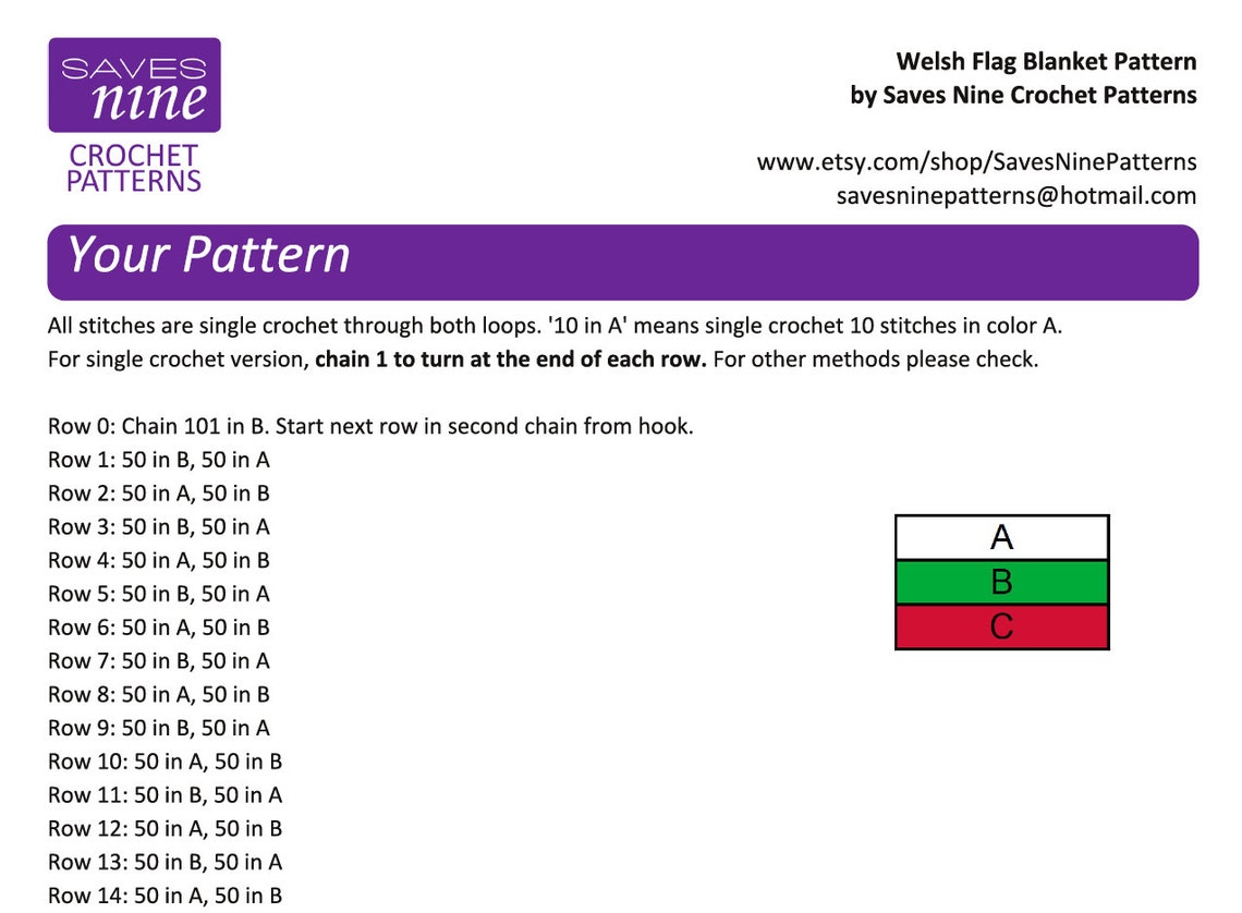 Welsh Flag, Crochet Blanket Pattern, Row by Row, Single Crochet ...