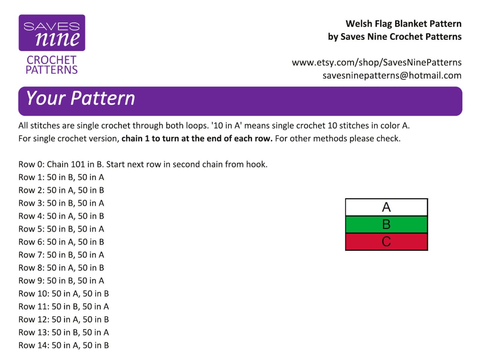 Welsh Flag, Crochet Blanket Pattern, Row by Row, Single Crochet ...