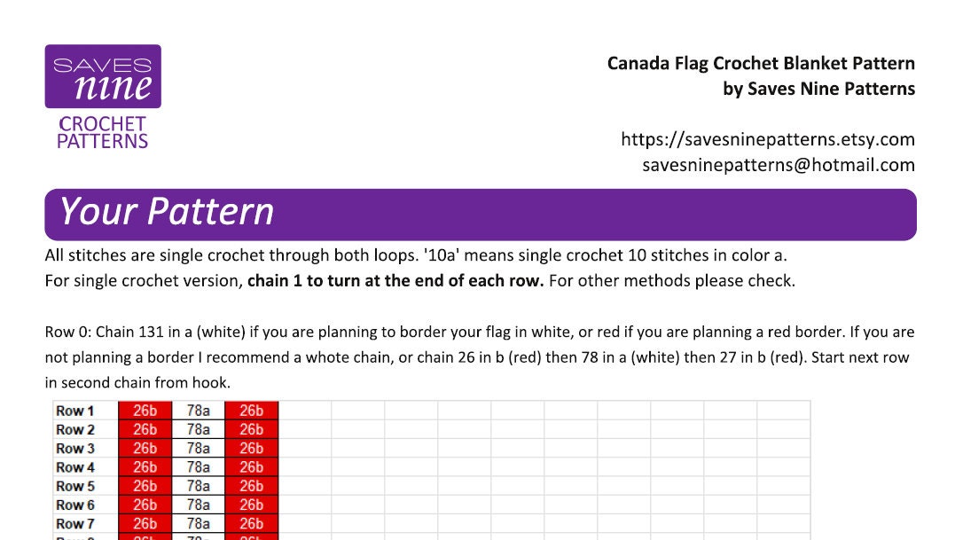 Canada Flag Crochet Blanket Pattern Row by Row C2C Grid - Etsy