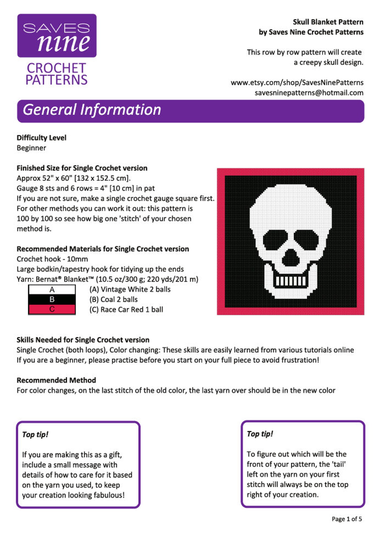 Skull Blanket Crochet Pattern Row by Row Grid Single | Etsy