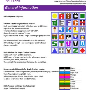 ABC Crochet, Blanket Pattern, Blanket, Play Mat, Row by Row, Grid, Single Crochet, C2C, Written ...