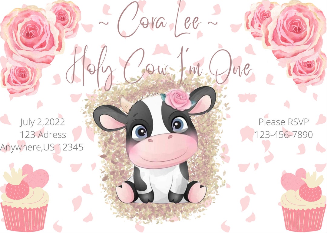 Holy Cow I’m One, Holy Cow Birthday Invitation, Birthday Invitation ...