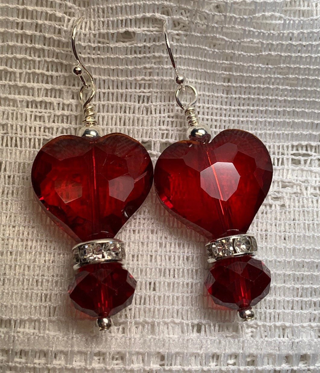 Dark red crystal heart over rhinestone and red crystal silver | Etsy