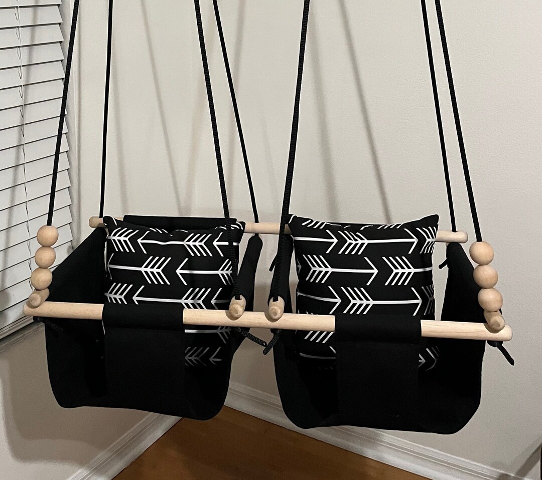 Twin's Handmade Baby Swing Indoor, Twin's Black Canvas Playroom Swing ...