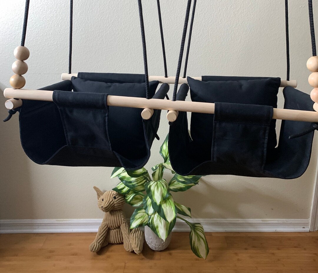 Handmade Twin Baby Swing, Black Canvas Indoor Hammock, Nursery Decor - Etsy