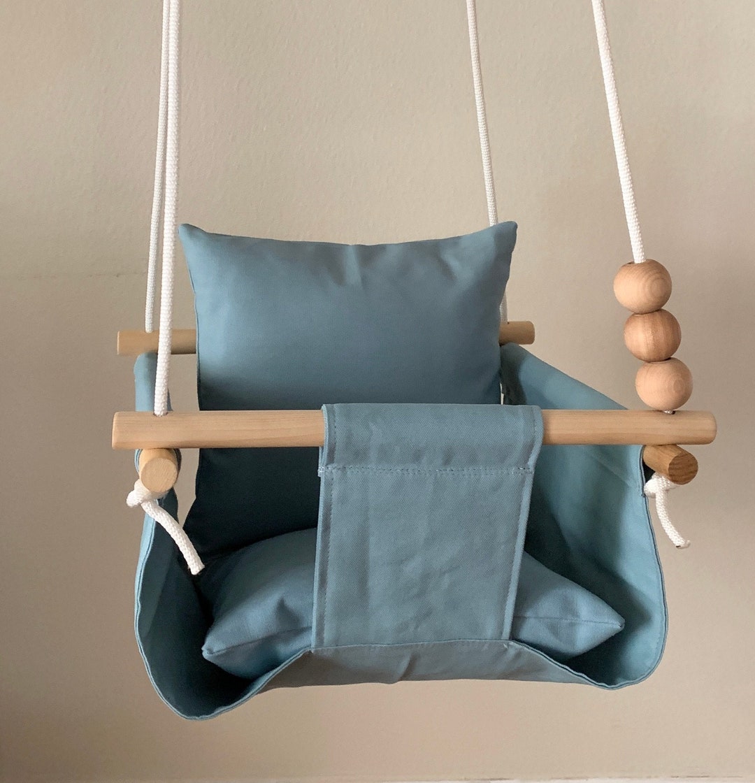 Light Blue Baby Swing Indoor, Handmade Canvas Playroom Nursery Swing ...