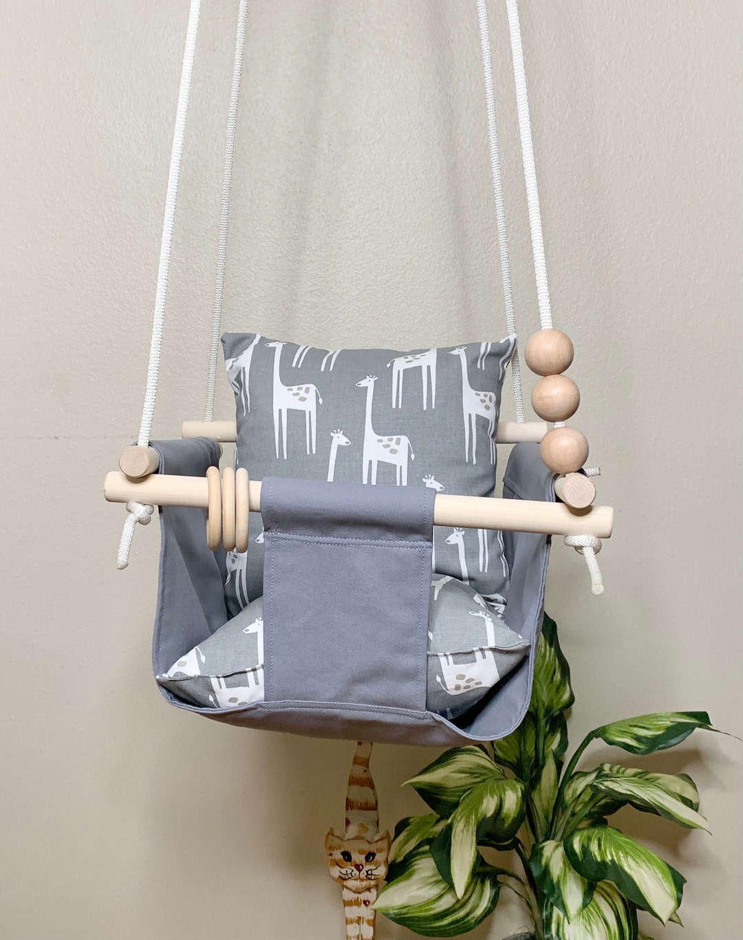 Gray Giraffe Baby Swing: Handmade Indoor Canvas Toddler Swing - Etsy