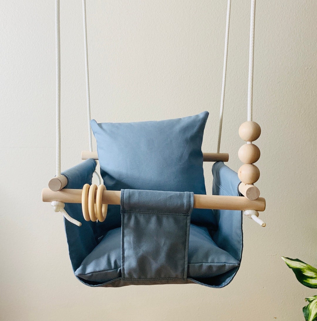 Blue Baby Swing Indoor, Light Blue Indoor Canvas Playroom Swing, First ...