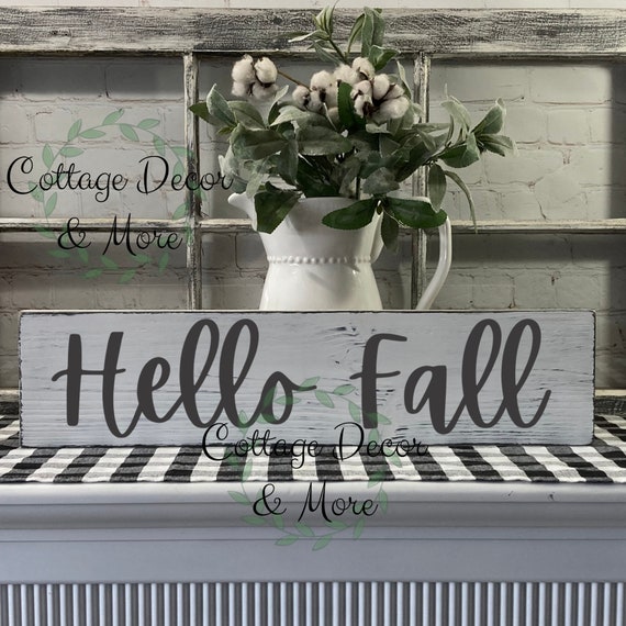 Hello Fall Wood Sign Farmhouse Cottage Sign Fall Home Decor - Etsy