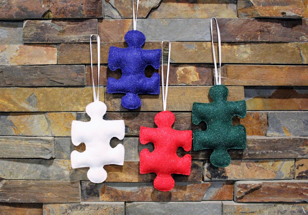 Puzzle Piece Ornament Christmas Colors - Etsy