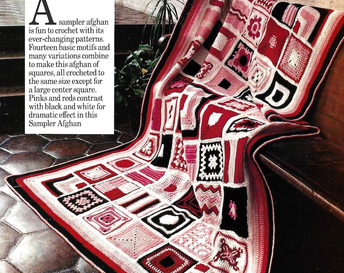 Vintage Crochet Pattern Patchwork Sampler Afghan Square Block Motif ...