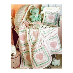 Vintage Crochet Pattern Heart Afghan Pillow PDF Instant Digital ...