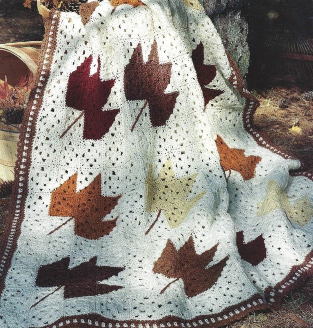 Vintage Crochet Granny Square Pattern Fall Leaves Afghan PDF Instant ...