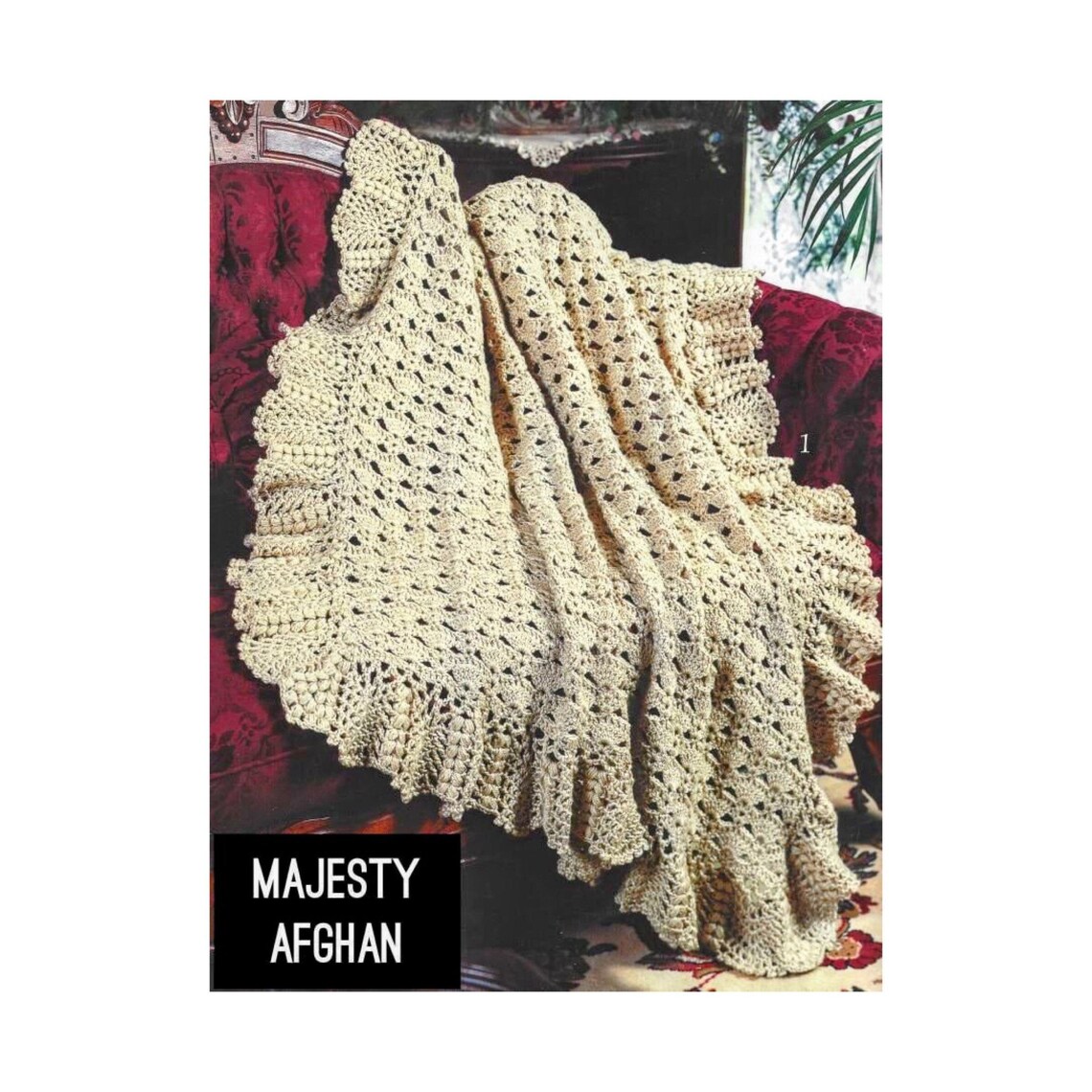 Vintage Crochet Pattern Victorian Lacy Afghan Ruffle Edge Throw Blanket ...