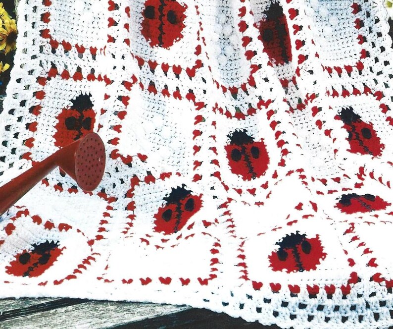 Vintage Crochet Pattern Red Ladybug Afghan Wrap PDF Instant Digital ...