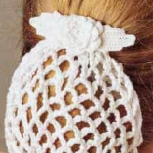 Vintage Crochet Pattern Rose Flower Bun Snood for Ponytail or Buns ...