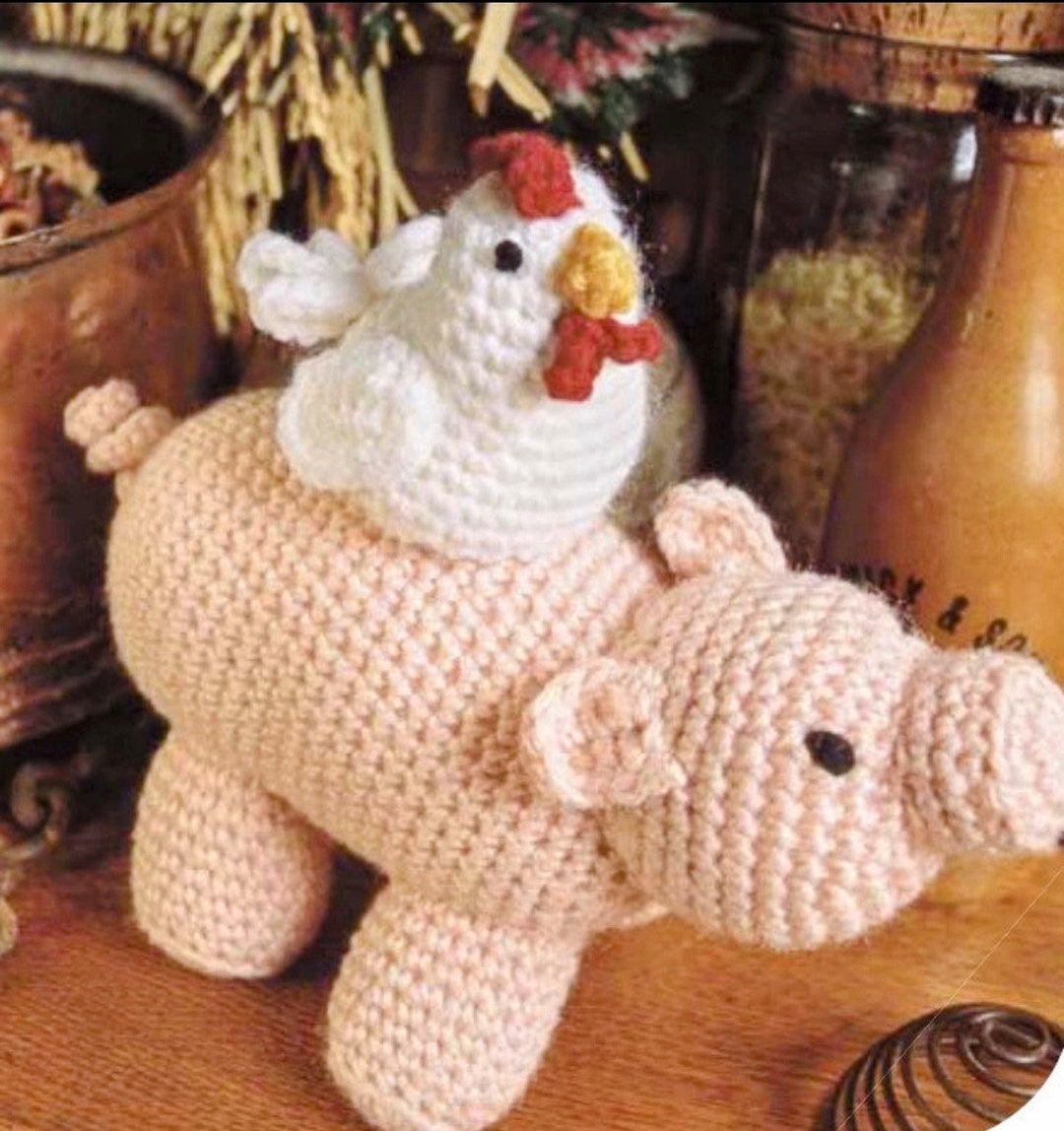 Vintage Crochet Pattern Chicken on a Pig PDF Instant Digital Download ...