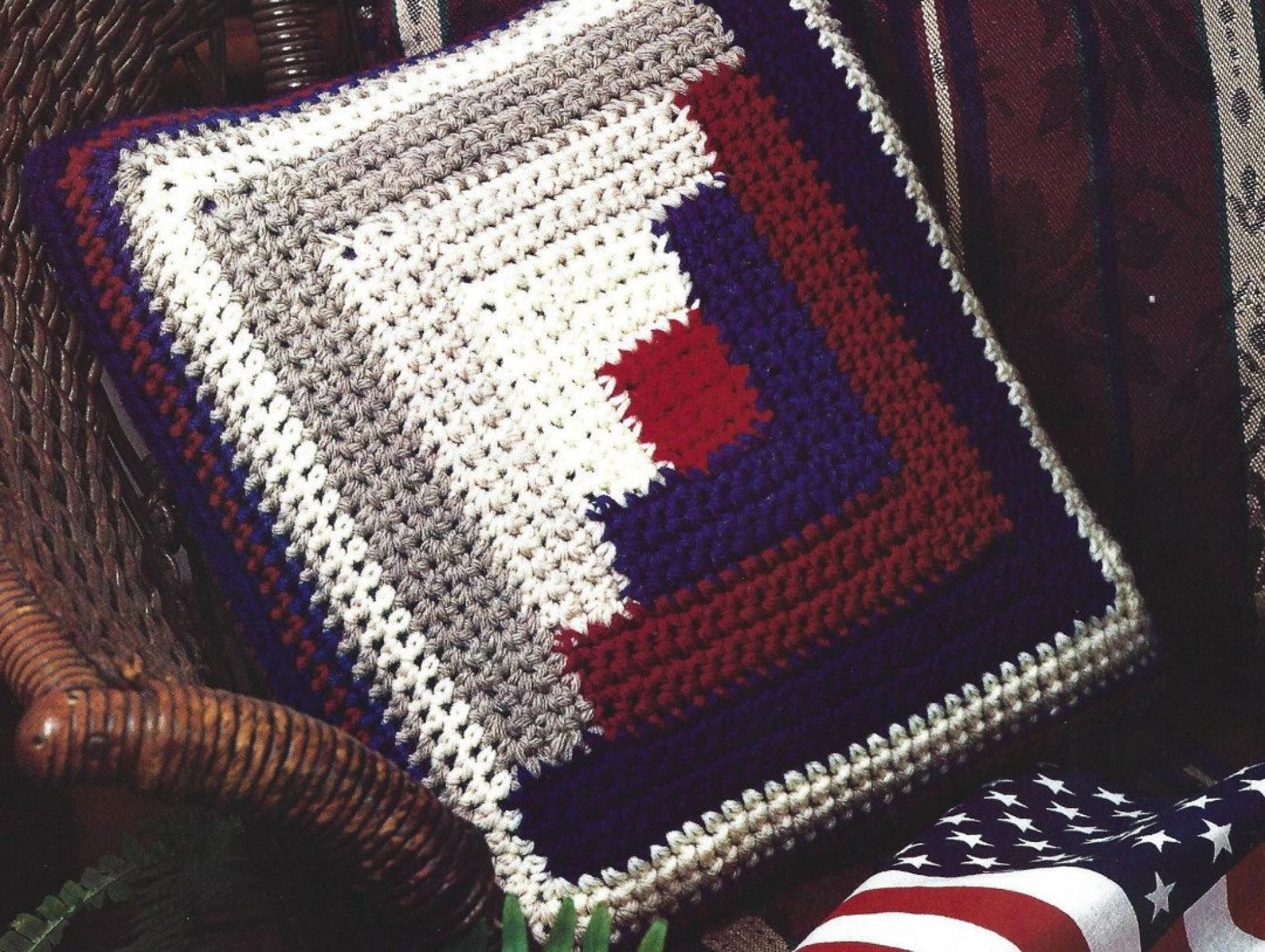 Vintage Crochet Pattern 4th of July Log Cabin Throw Pillow PDF Instant ...