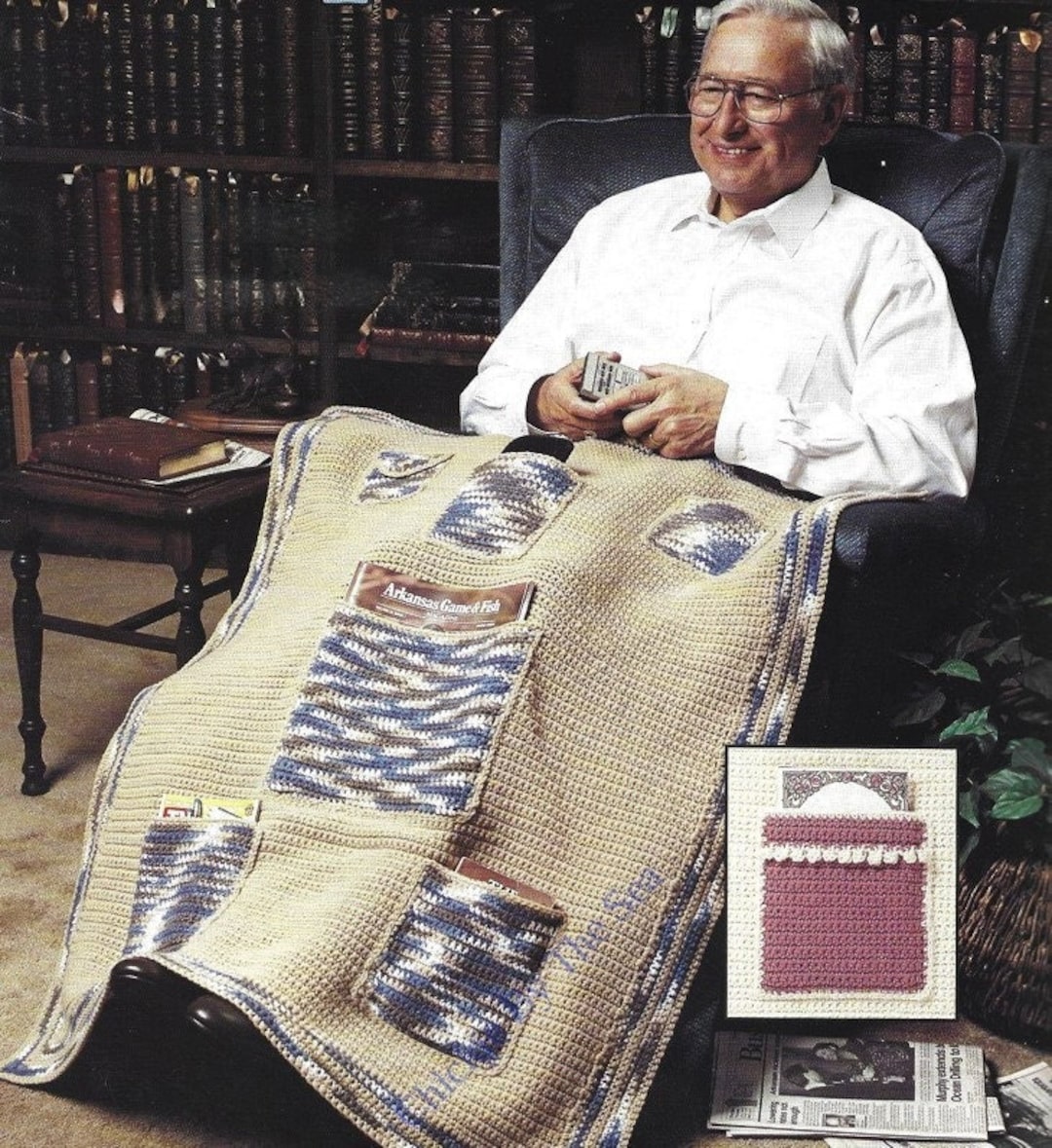 Vintage Crochet Pattern TV Lap Robe Afghan With 6 Pockets PDF Instant ...