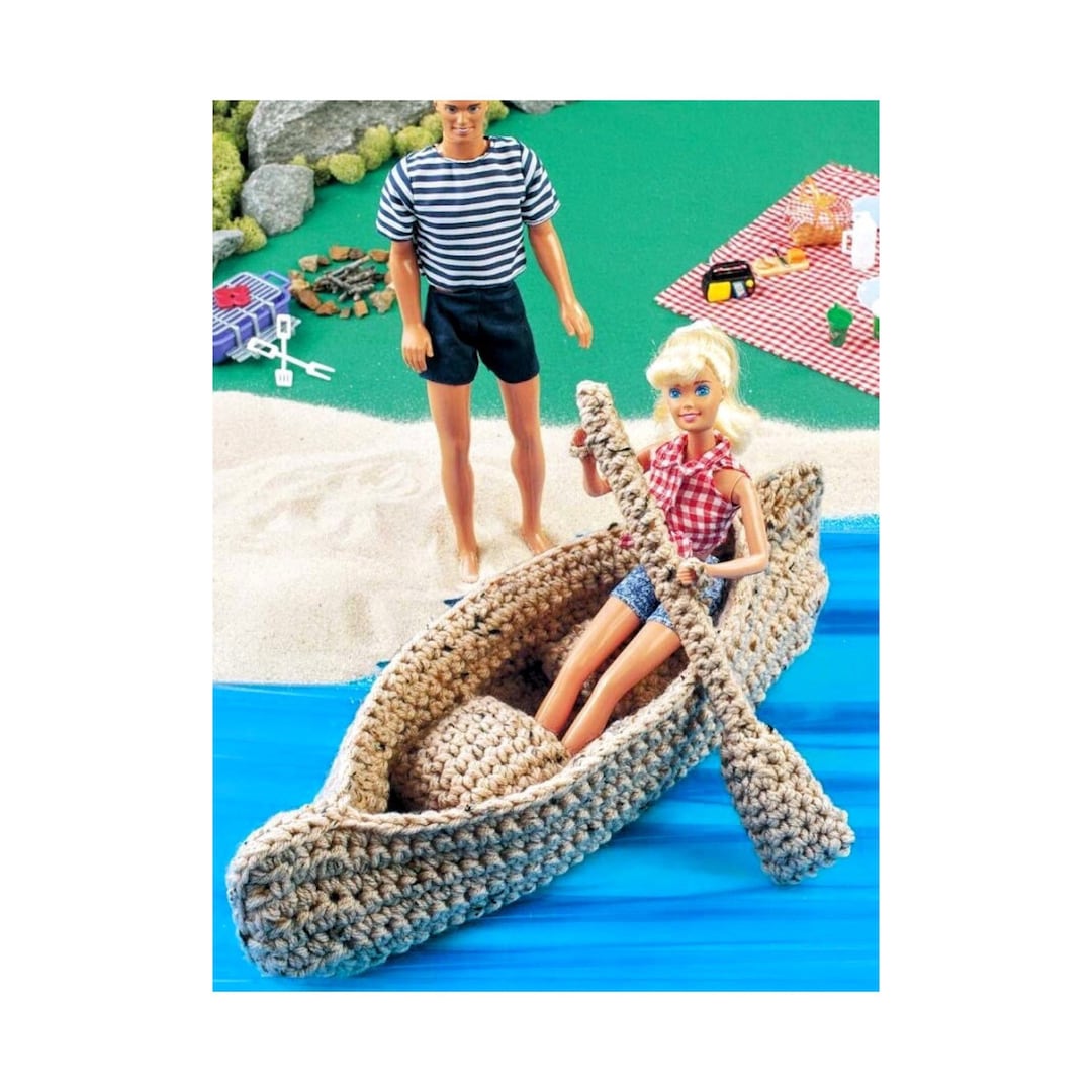 Vintage Crochet Barbie Boat and Canoe with Paddle Oar Imaginative Play ...