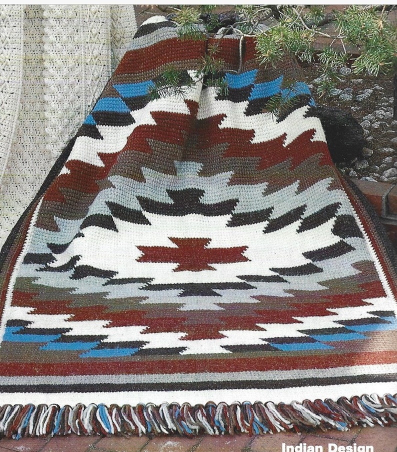 Vintage Crochet Patterns 2 Afghan Blankets Aztec Indian - Etsy