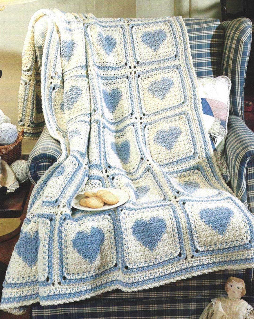 Vintage Crochet Pattern Heart Motif Afghan PDF Instant Digital Download ...